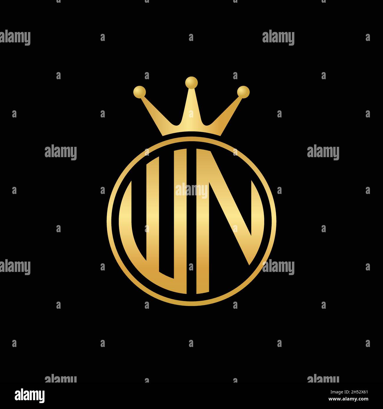 golden initial letter WN circle with crown logo design vector Stock ...