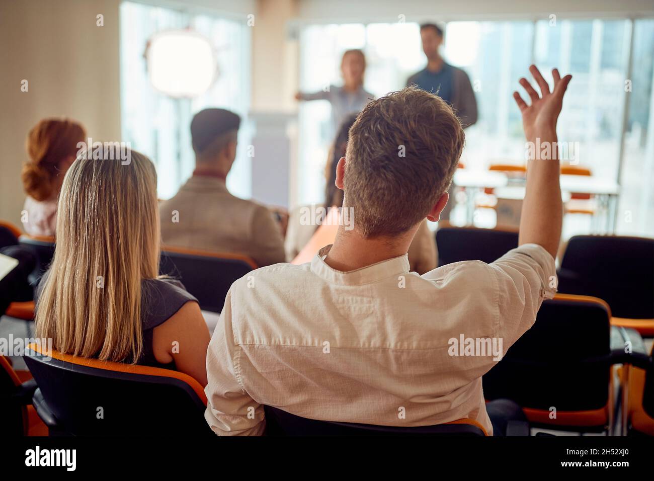 Group of people learning business during presentation.Conference ...