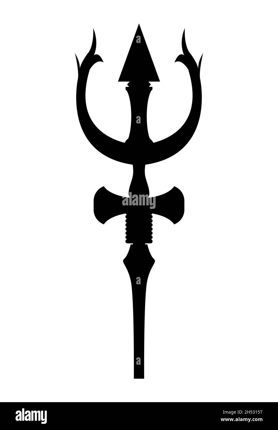 The symbol for the Trishula Trident in black silhouette on white Stock ...