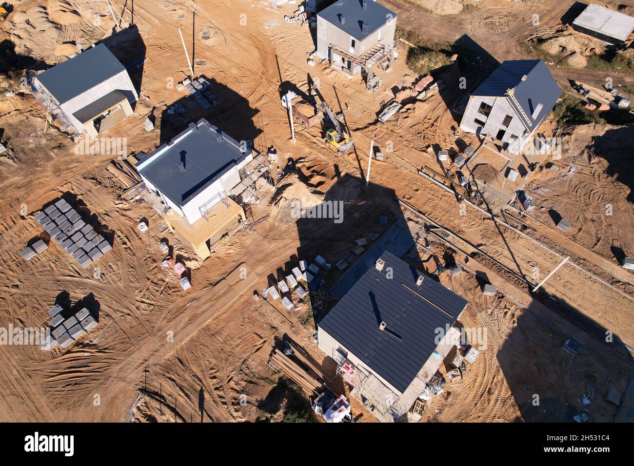 Building a country house of expanded-clay concrete blocks. Unfinished ...