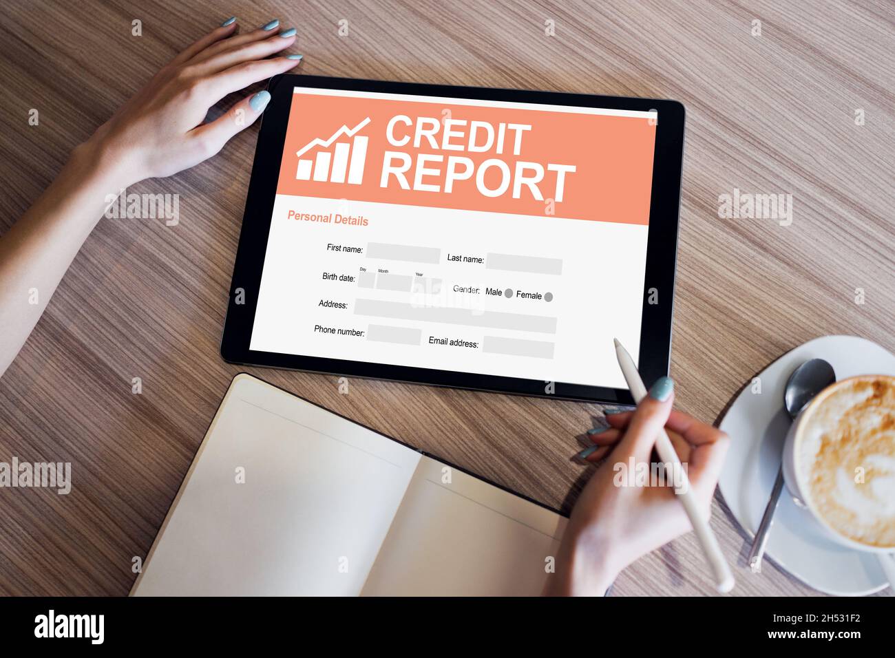 Credit report application form on screen. Business and finance concept ...