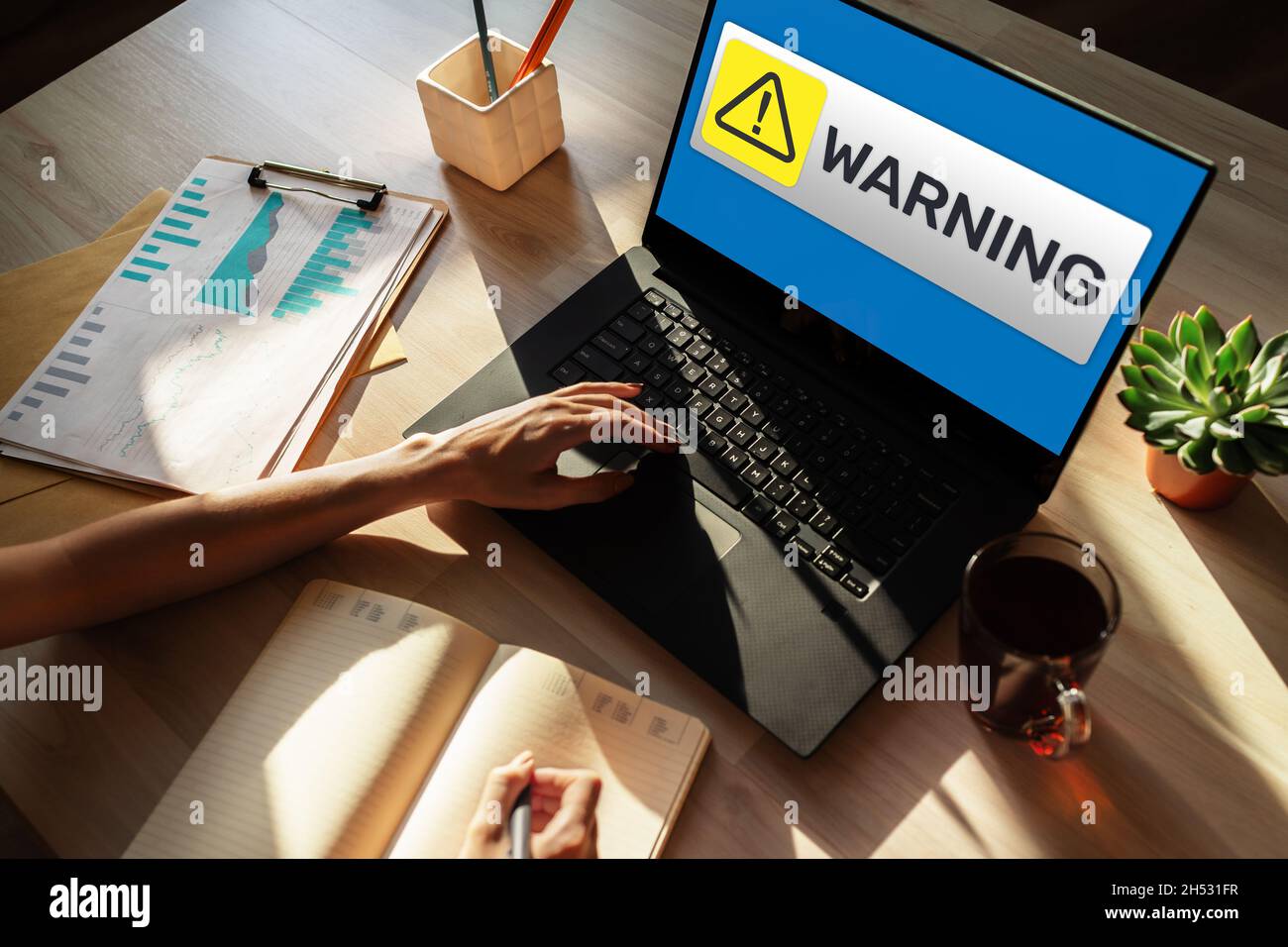 Warning message sign on screen. Virus detection security breathe ...