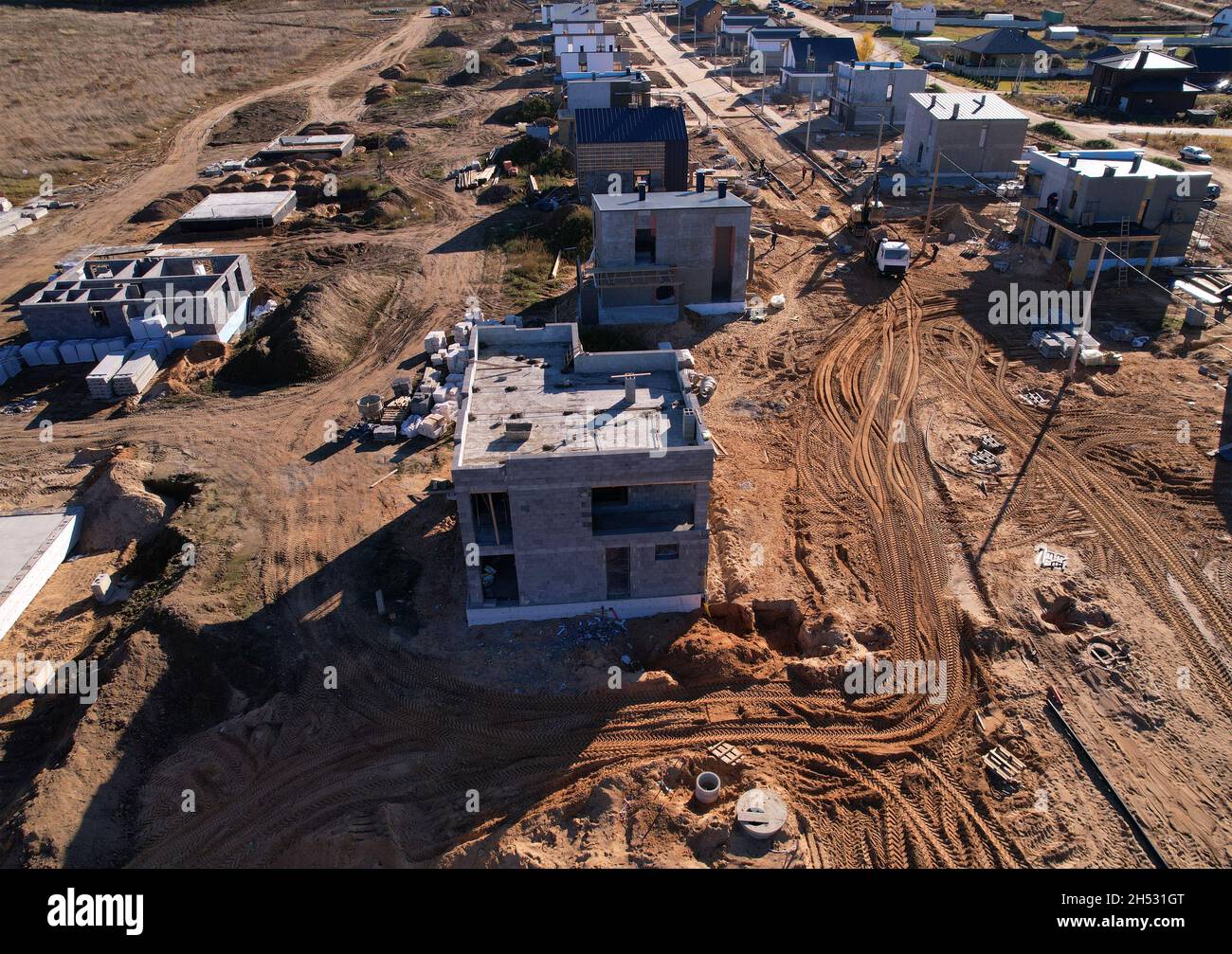Building a country house of expanded-clay concrete blocks. Unfinished ...
