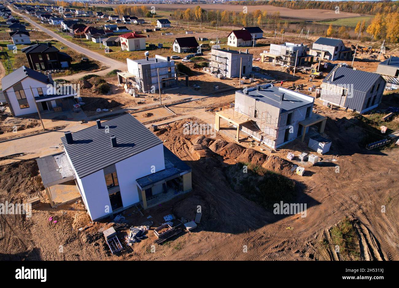 Building a country house of expanded-clay concrete blocks. Unfinished ...