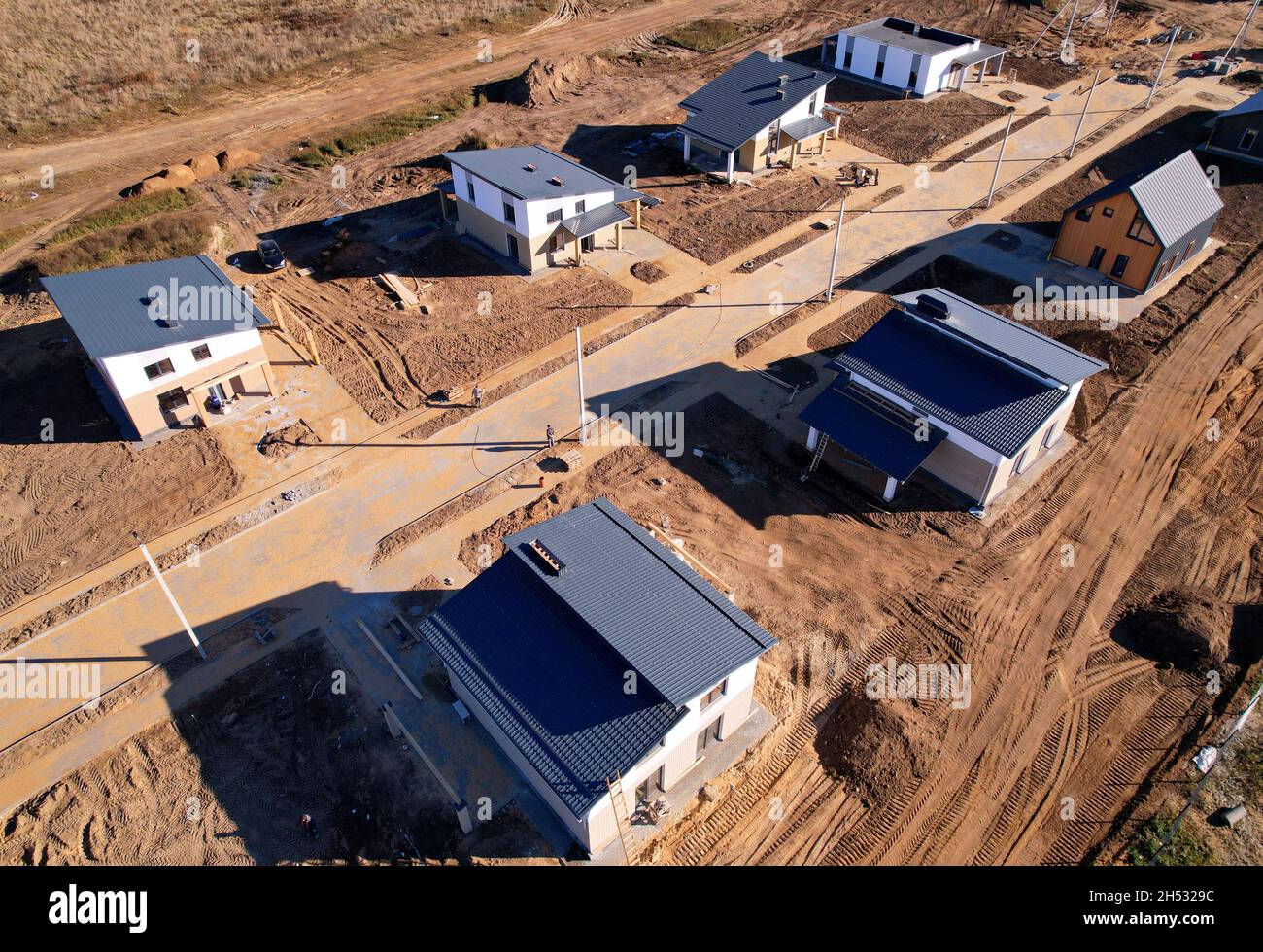 Building a country house of expanded-clay concrete blocks. Unfinished ...