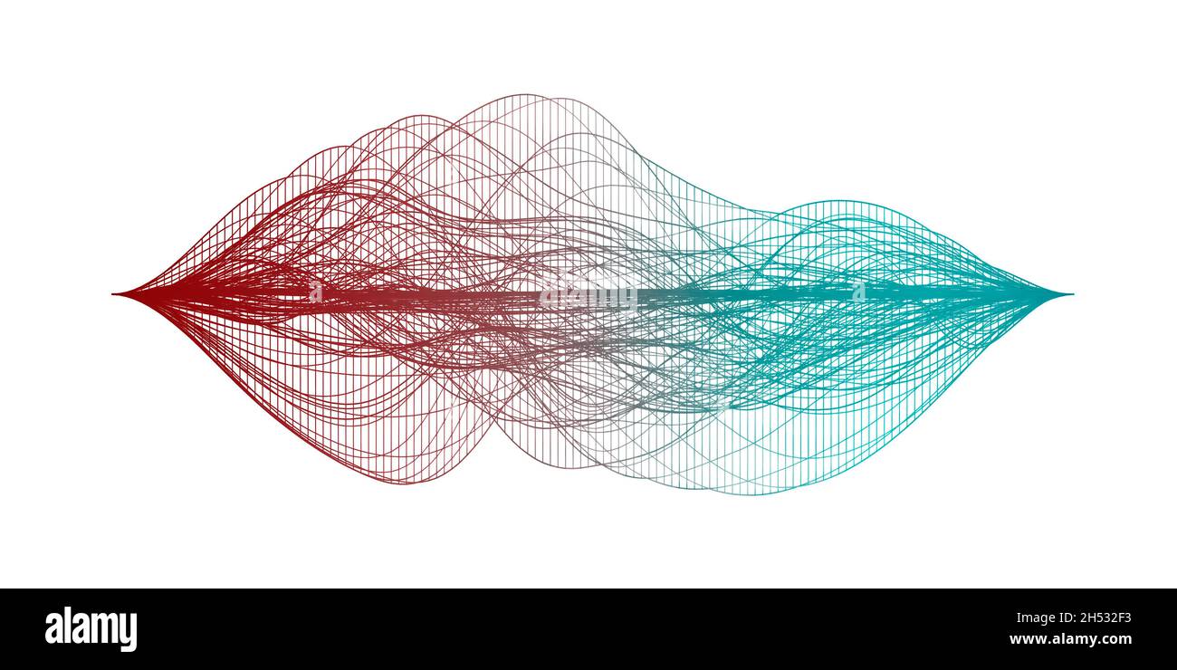 Red And Turquoise Wireframe Wave Structure Or Abstract Visualization Of Audio Sound Waves