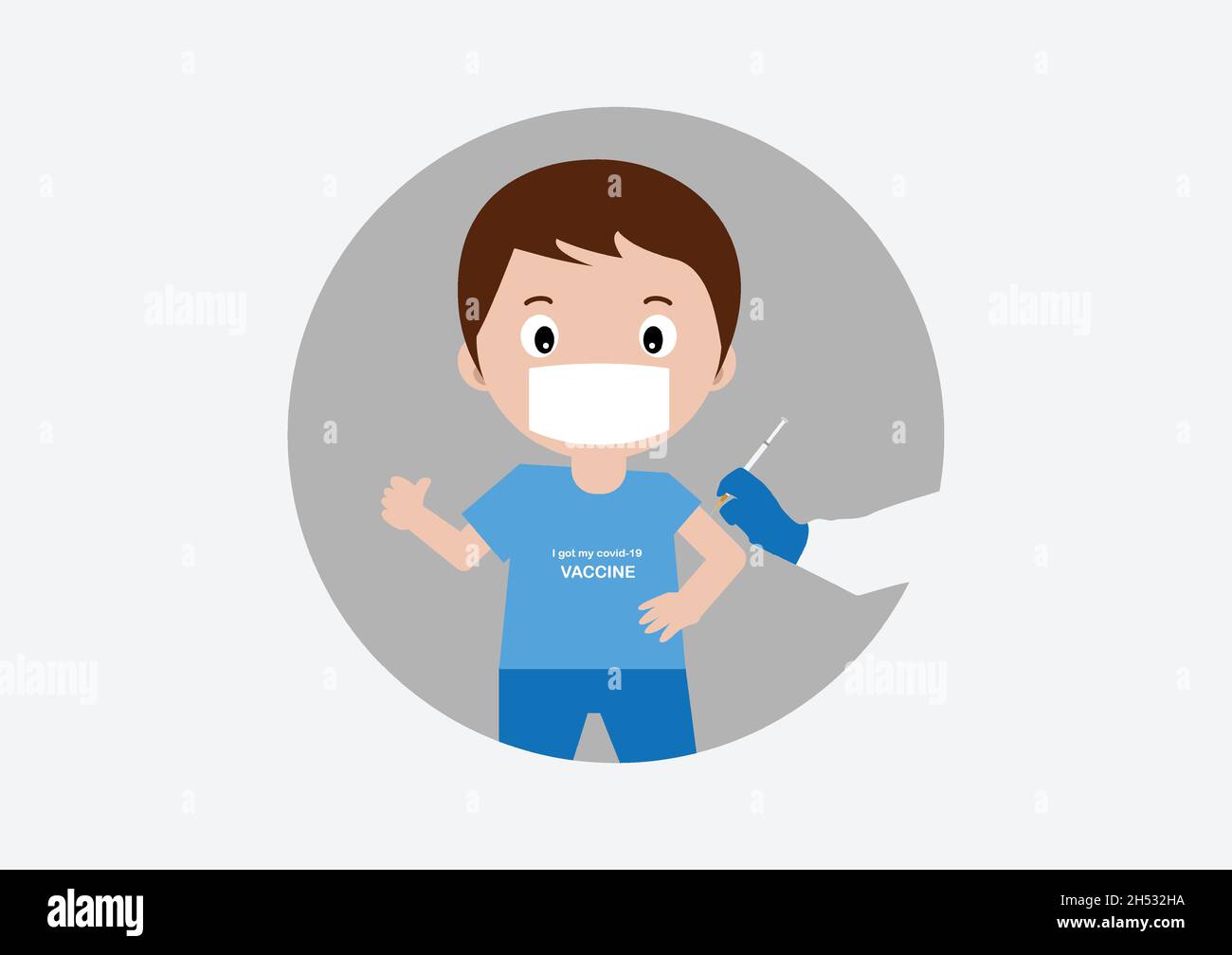 Covid-19 vaccination for child age 5-11 years. Vector illustration of ...