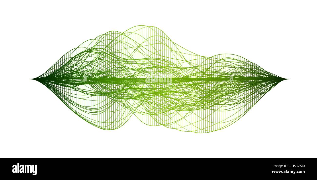 Green Wireframe Wave Structure Or Abstract Visualization Of Audio Sound Waves Isolated Against