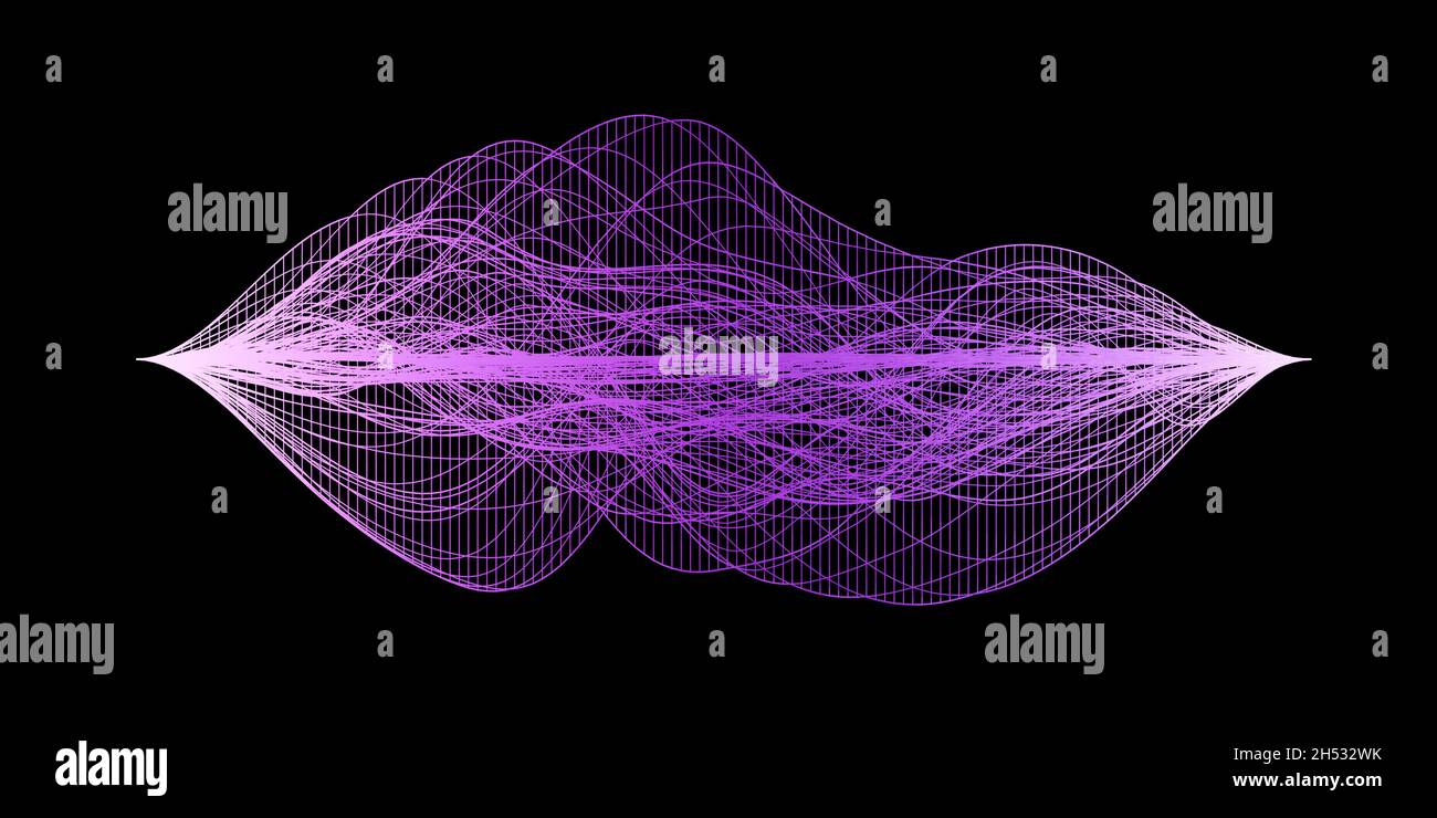 Abstract Visualization Of Audio Sound Waves Purple Wireframe Wave