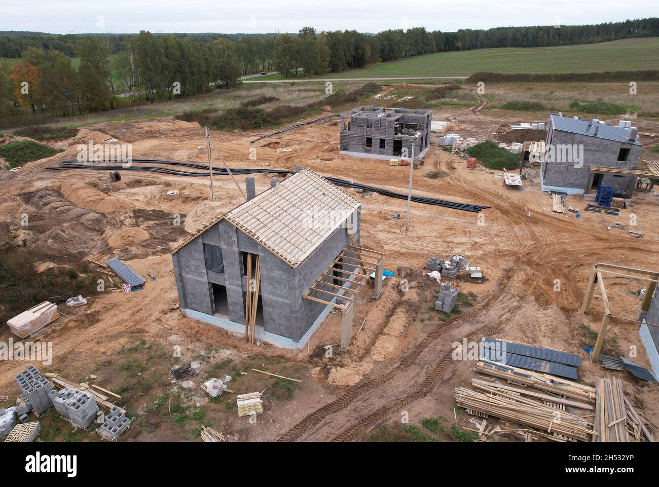 Building a country house of expanded-clay concrete blocks. Unfinished ...