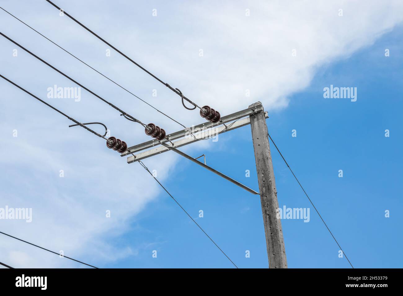 Electric communications wires . power cable lines and pole. Power ...