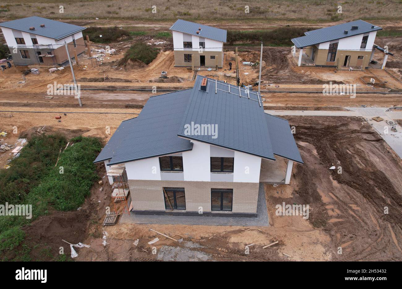 Building a country house of expanded-clay concrete blocks. Unfinished ...