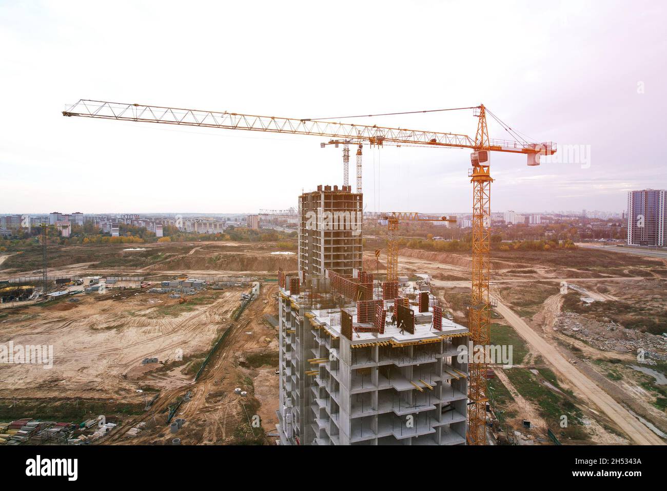 Tower crane at construction and the built environment. Crane during ...