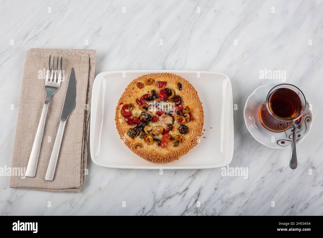 Turkish cuisine minced Mini Pizza. Puff pastry mini pizza with tomato ...