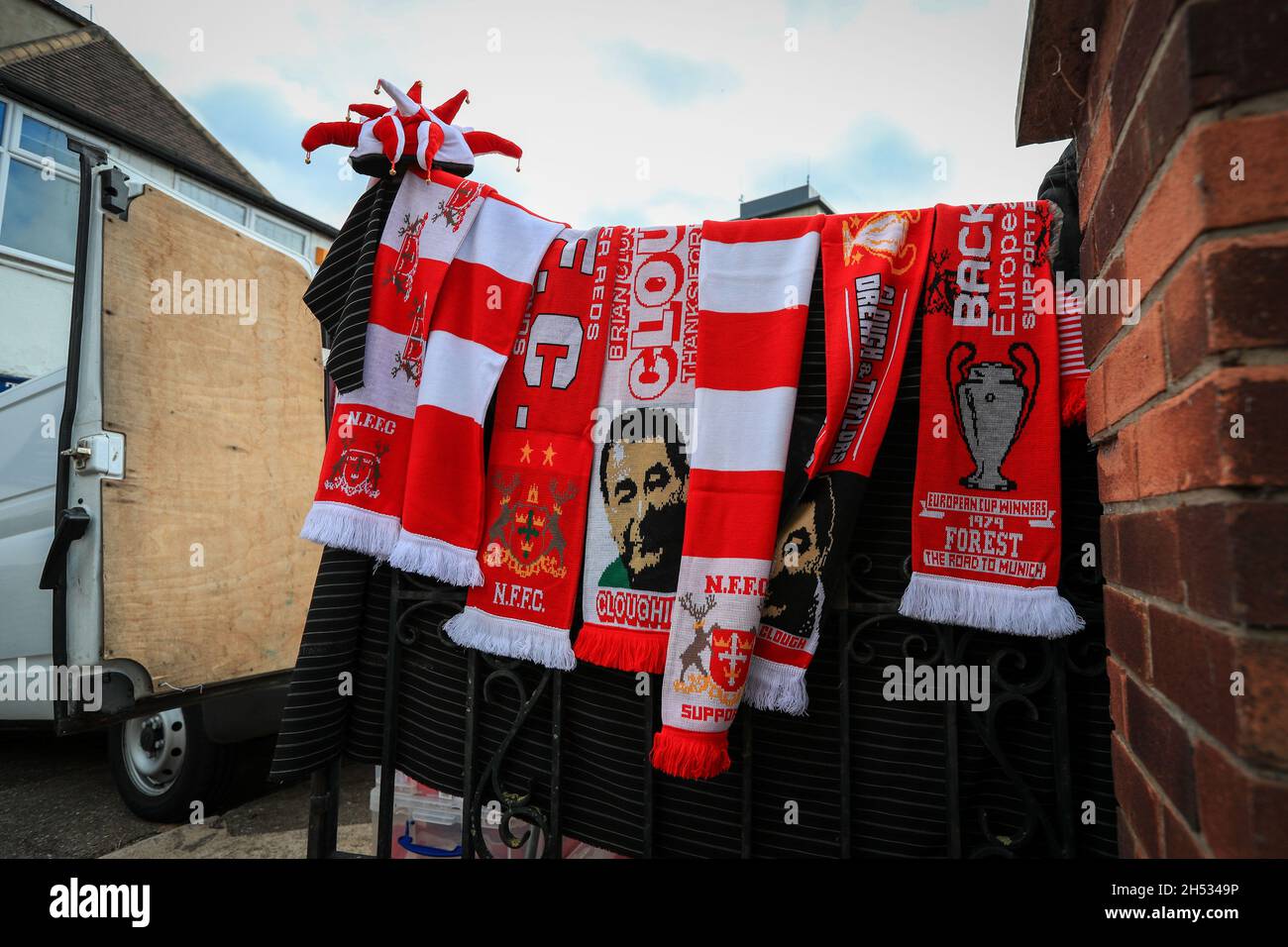 A street vendor sells Nottingham Forest merchandise outside The City ...