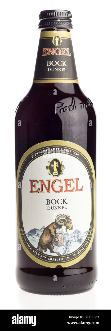Bottle of German Engel Bock beer isolated on a white background Stock ...
