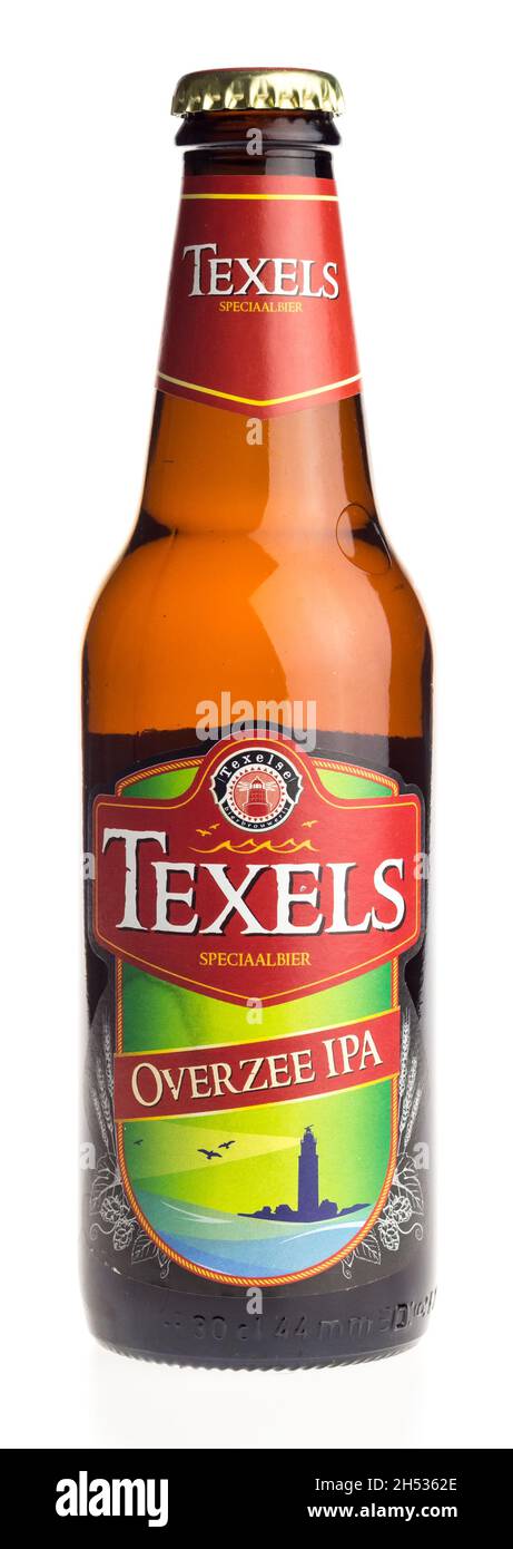 Bottle of dutch Texels Overzee IPA craft beer isolated on a white ...