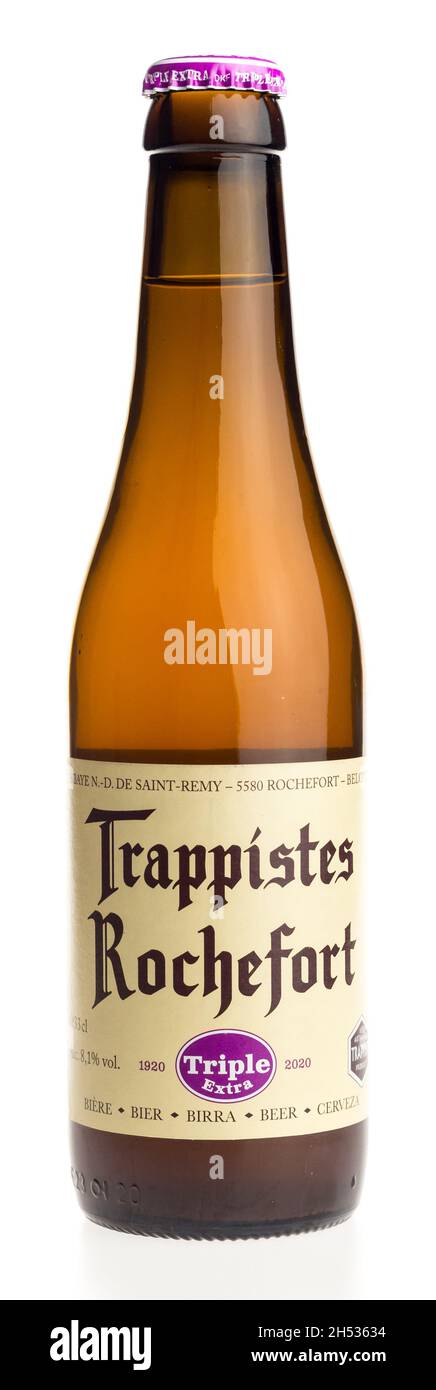 Belgian trappist beer Rochefort Triple Extra isolated on a white ...