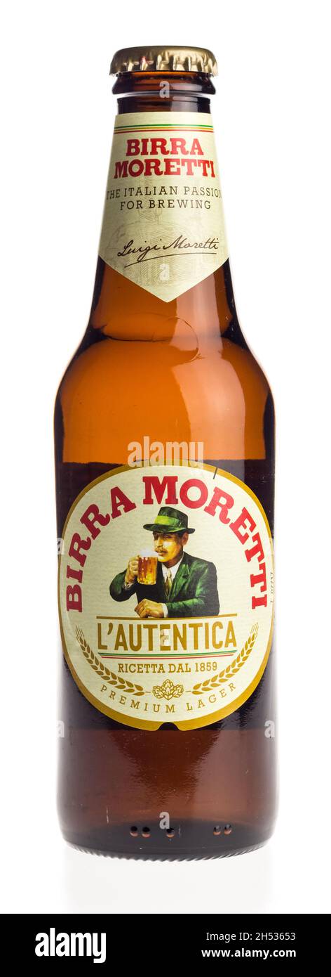 Bottle of Moretti pilsener beer isolated on a white background Stock ...
