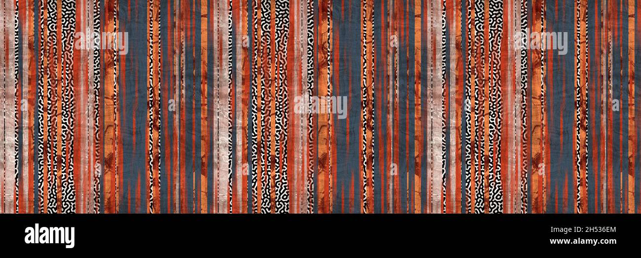 Seamless tribal ethnic stripe grungy border surface pattern design for ...