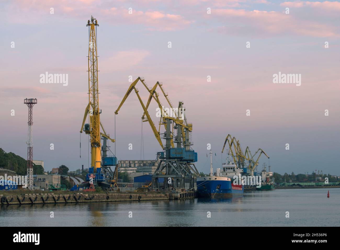 October evening in the cargo port of Vyborg. Russia Stock Photo - Alamy