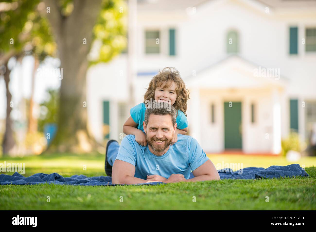 dad with kid on summer day. parenting and fatherhood. fathers day Stock ...