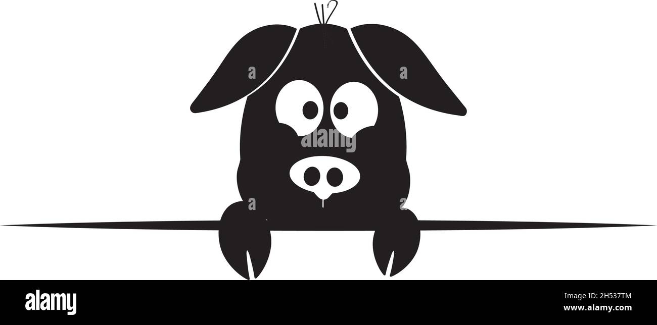 Pig silhouette behind the table, vector. Cute cartoon character ...