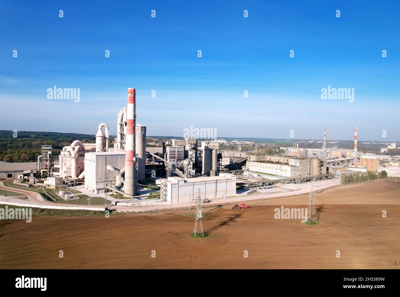 Cement plant with pipes. ement production process and Industrial ...
