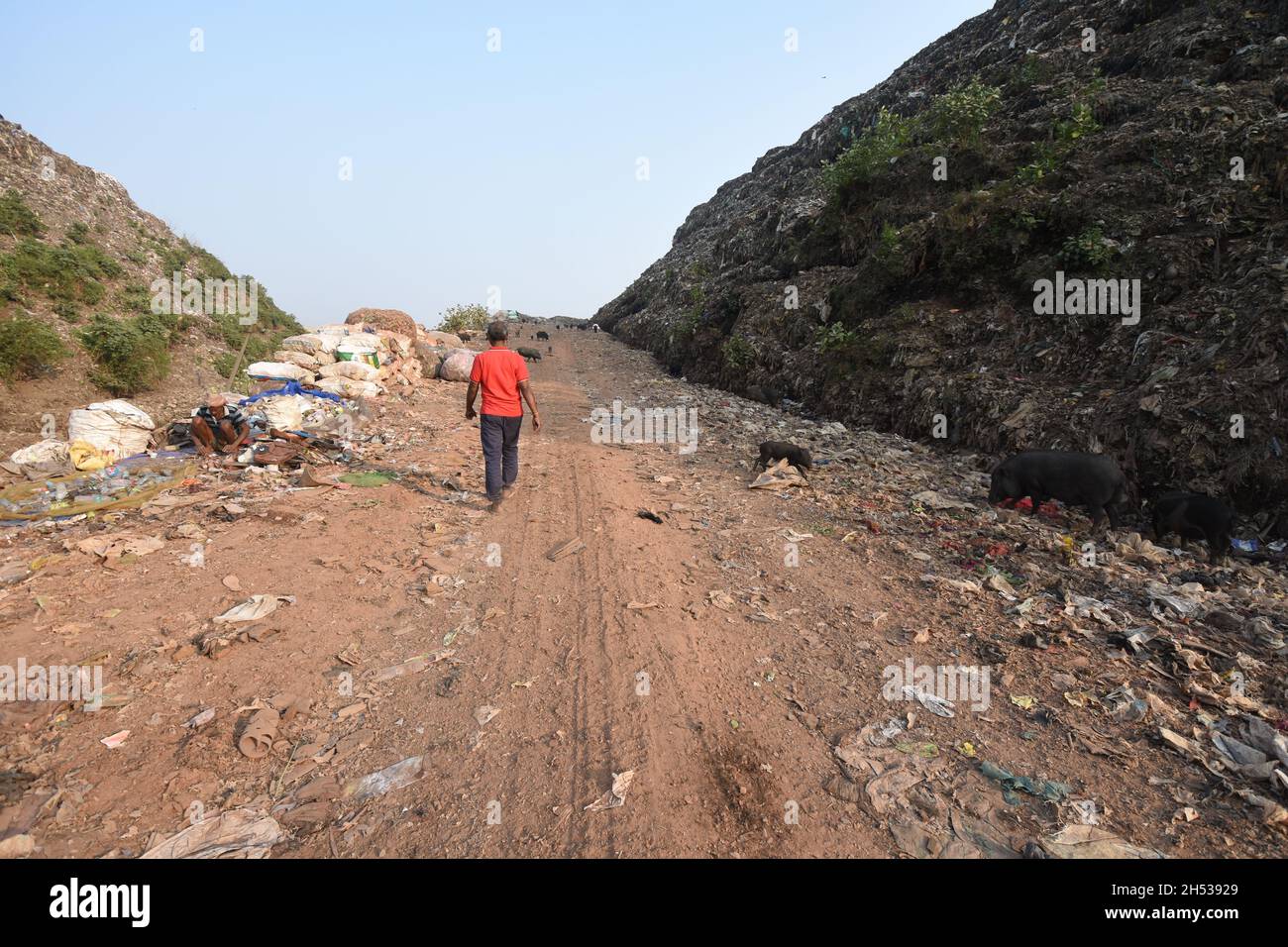 Road on solid waste at Belgachia Dump Site. Howrah, West Bengal, India ...