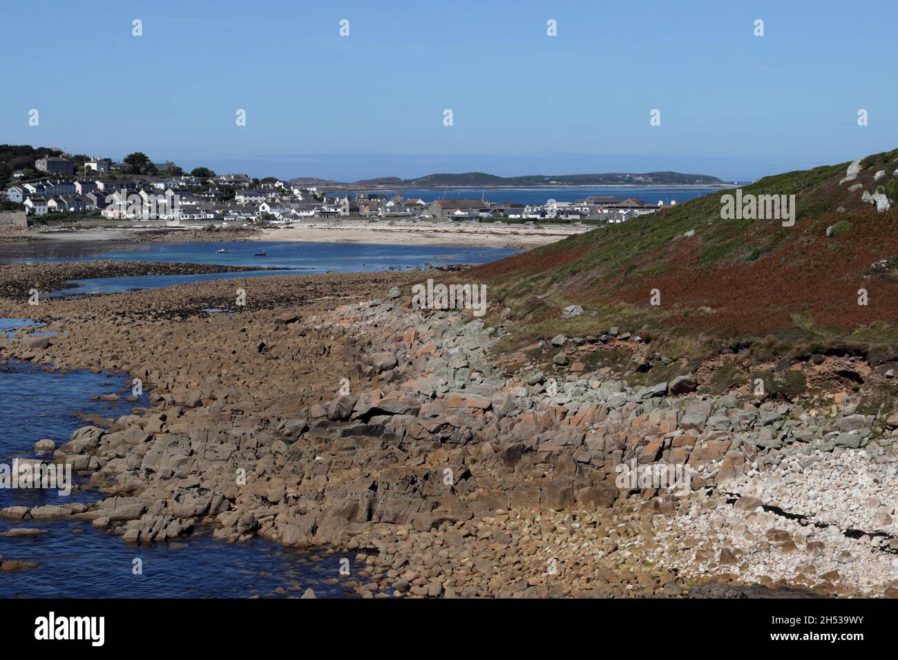 View of the Scilly Isles looking across Porthcressa Beach Stock Photo ...