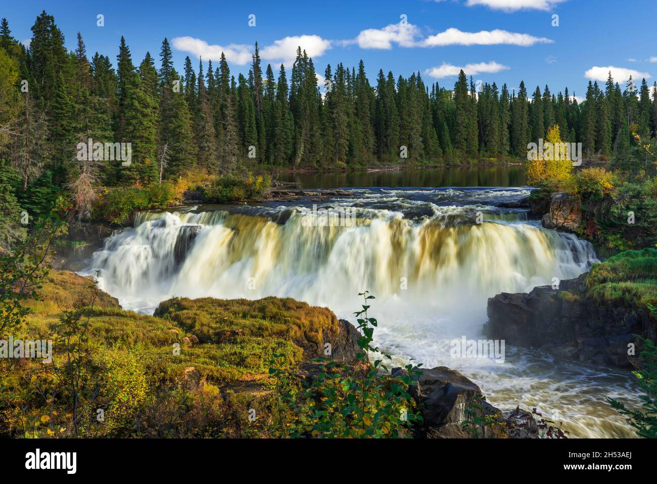Pisew Falls with fall foliage color in Pisew Falls Provincial Park ...