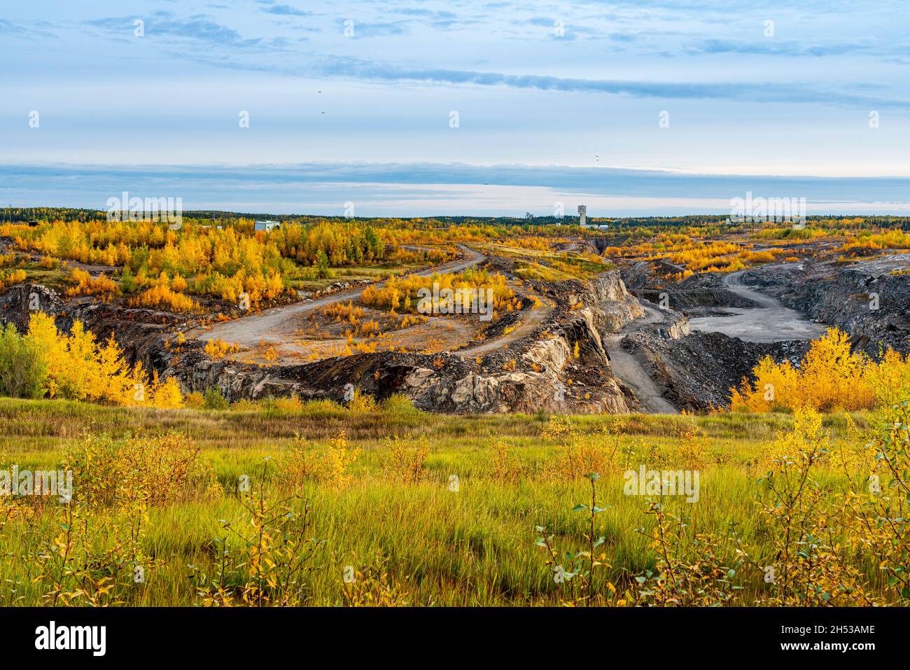 The Vale Canada nickel open pit mine site with fall foliage color in ...