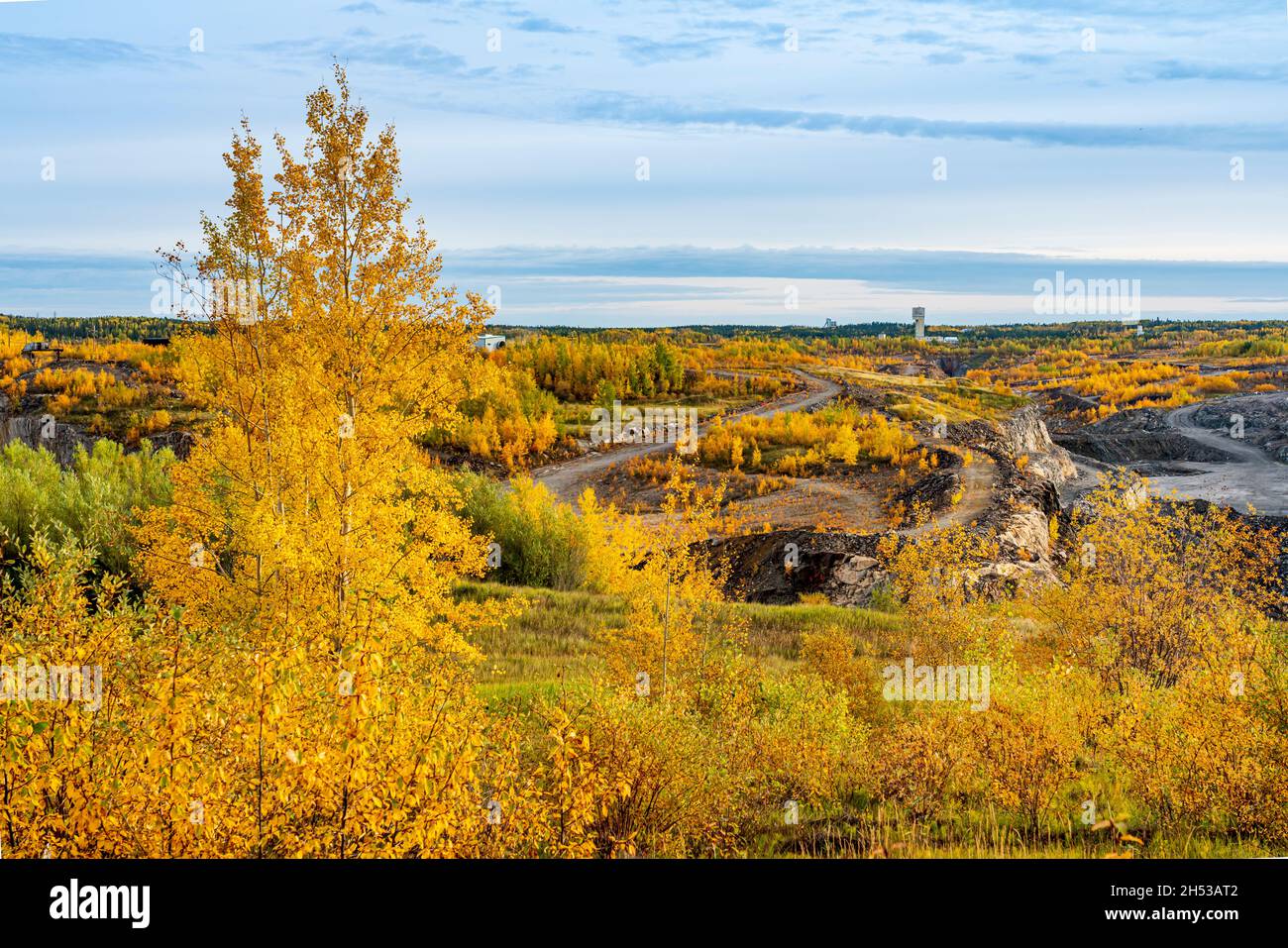 The Vale Canada nickel open pit mine site with fall foliage color in ...