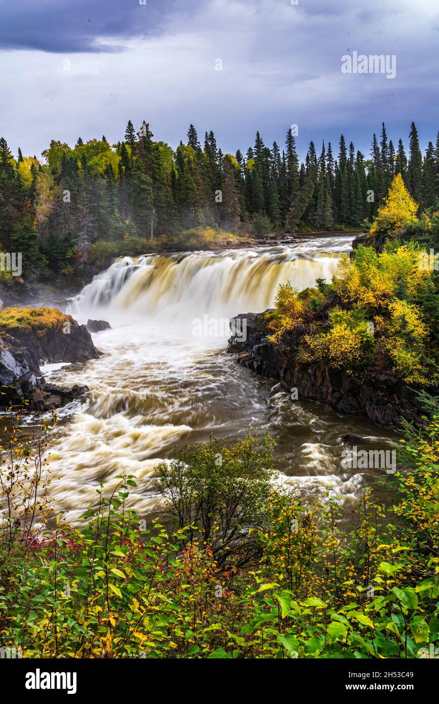 Pisew Falls with fall foliage color in Pisew Falls Provincial Park ...