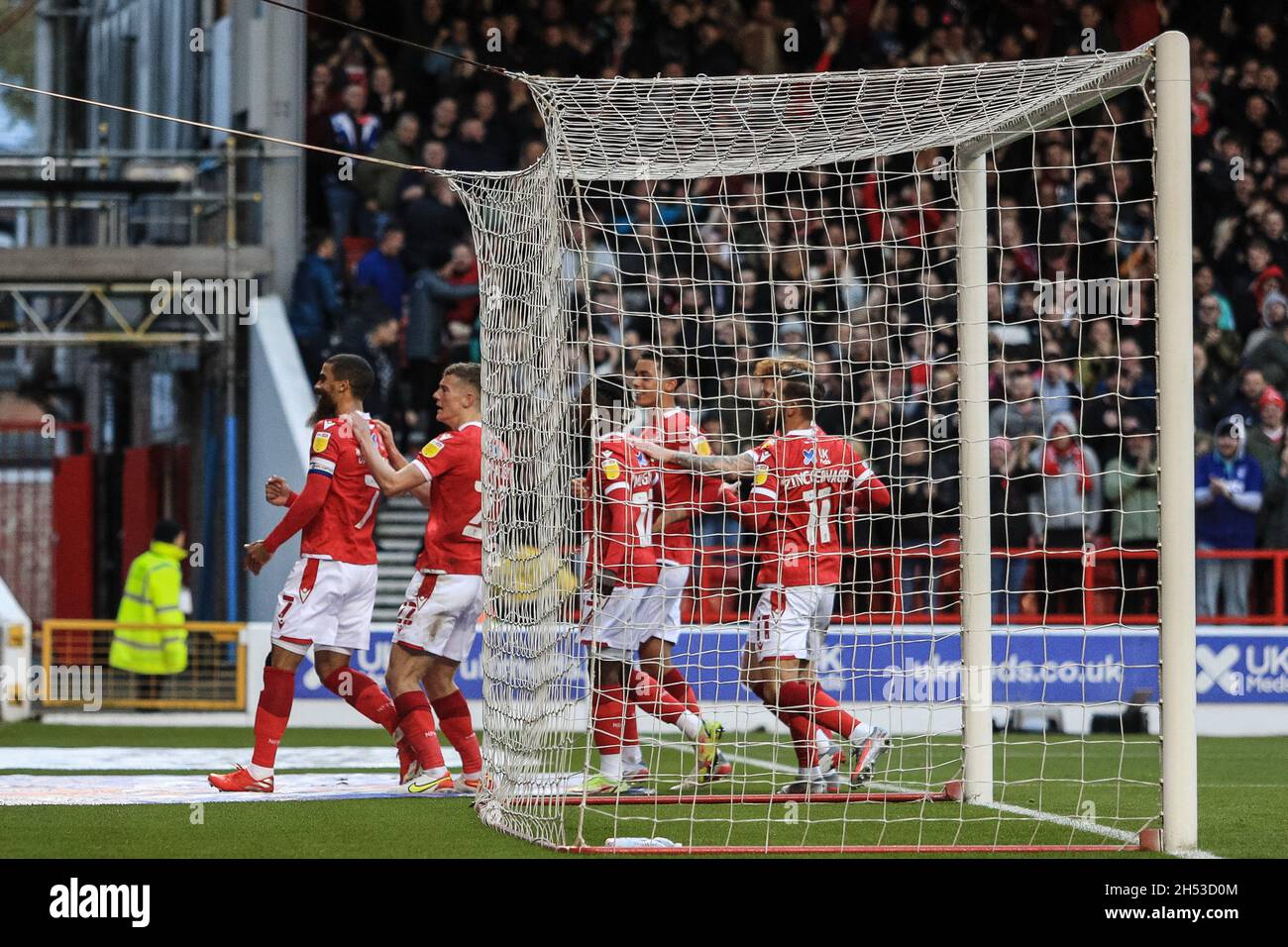Lewis Grabban #7 of Nottingham Forest celebrates his goal and makes the ...