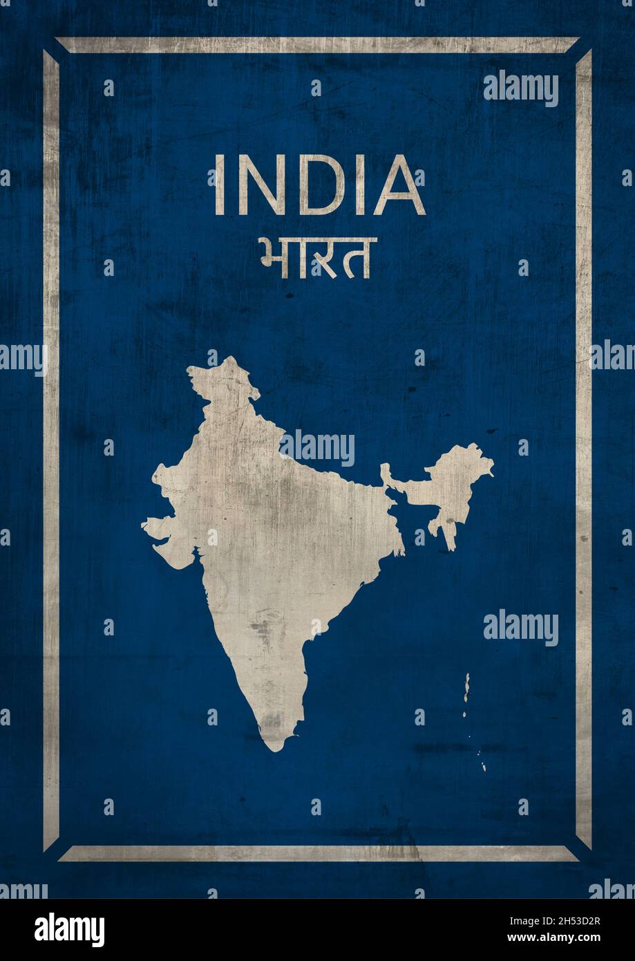 minimalist map and the name of India design with grunge metal Bright ...