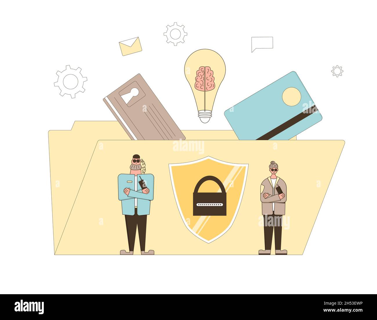 Cyber insurance. Personal data protection concept. Shield with lock and ...