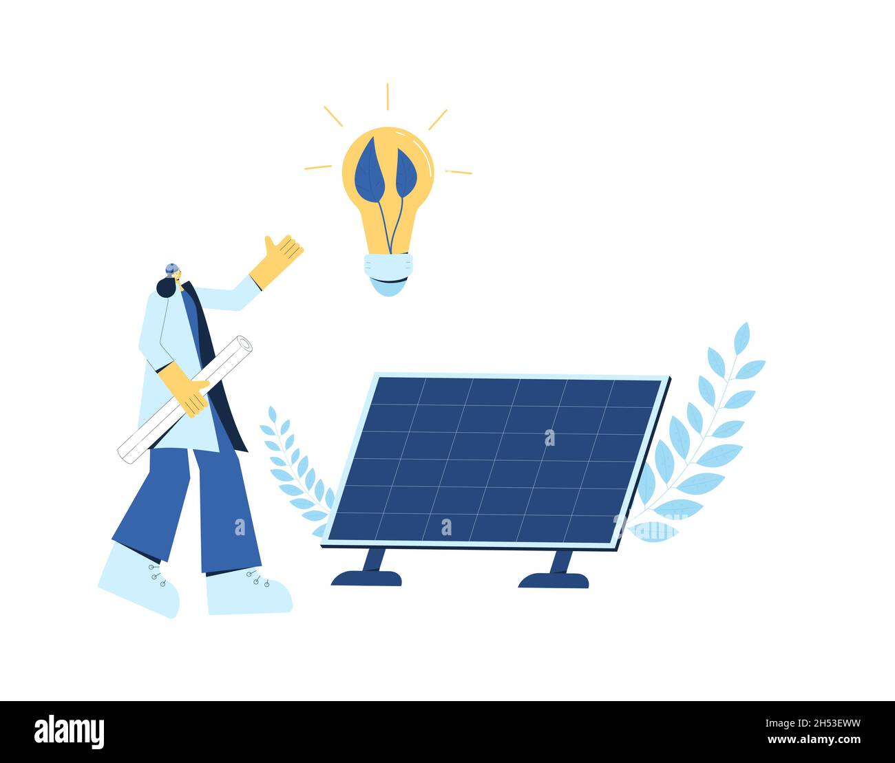 Solar panels installing. Architect or engineer and project coordinator ...