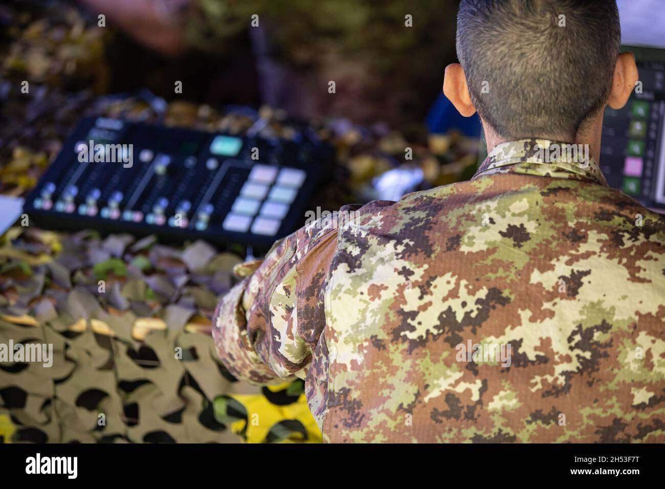 Soldier Specialized in Military Radio Communications inside a Military ...