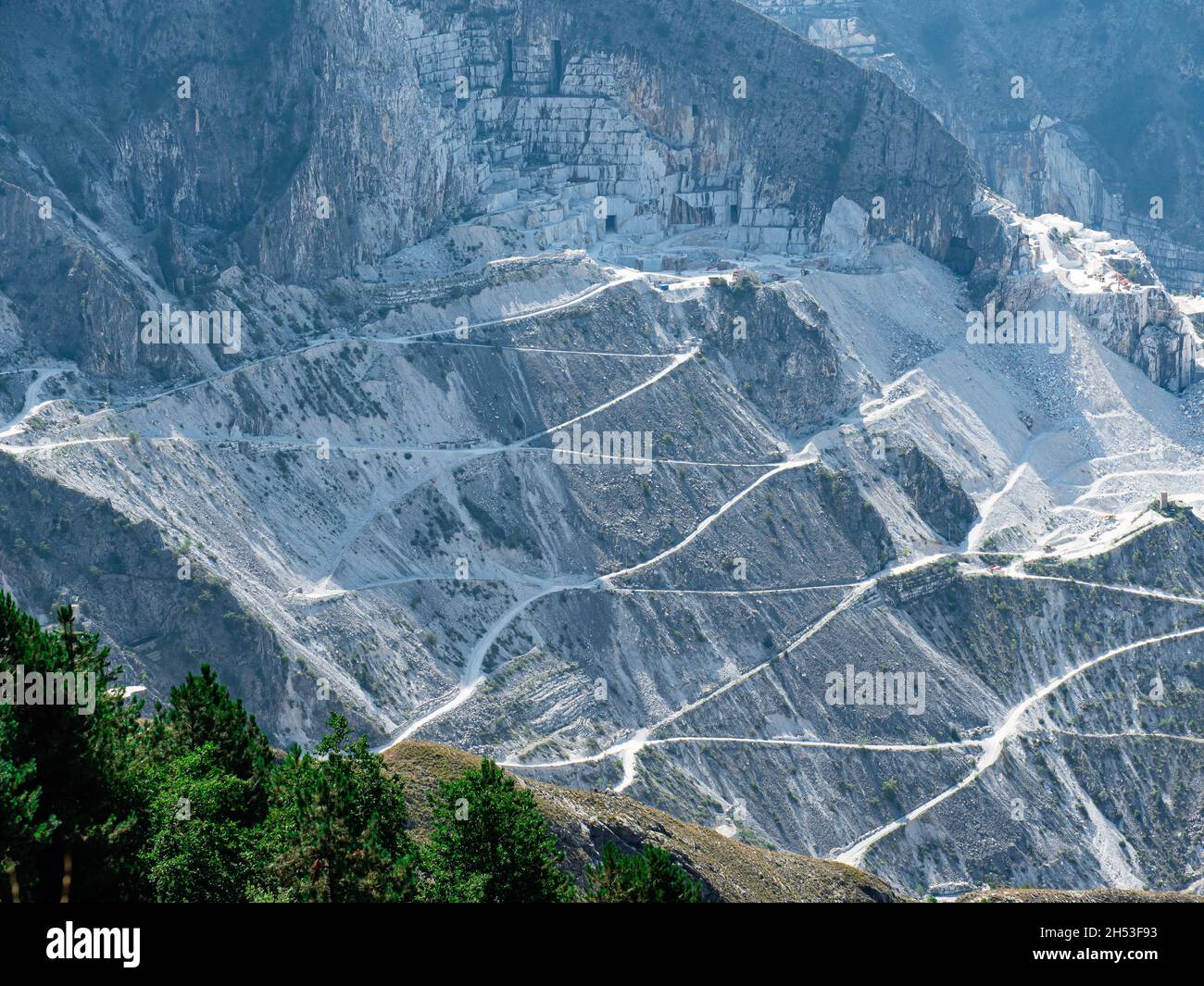 View of the Carrara Marble Quarries and the Transport Trails carved ...