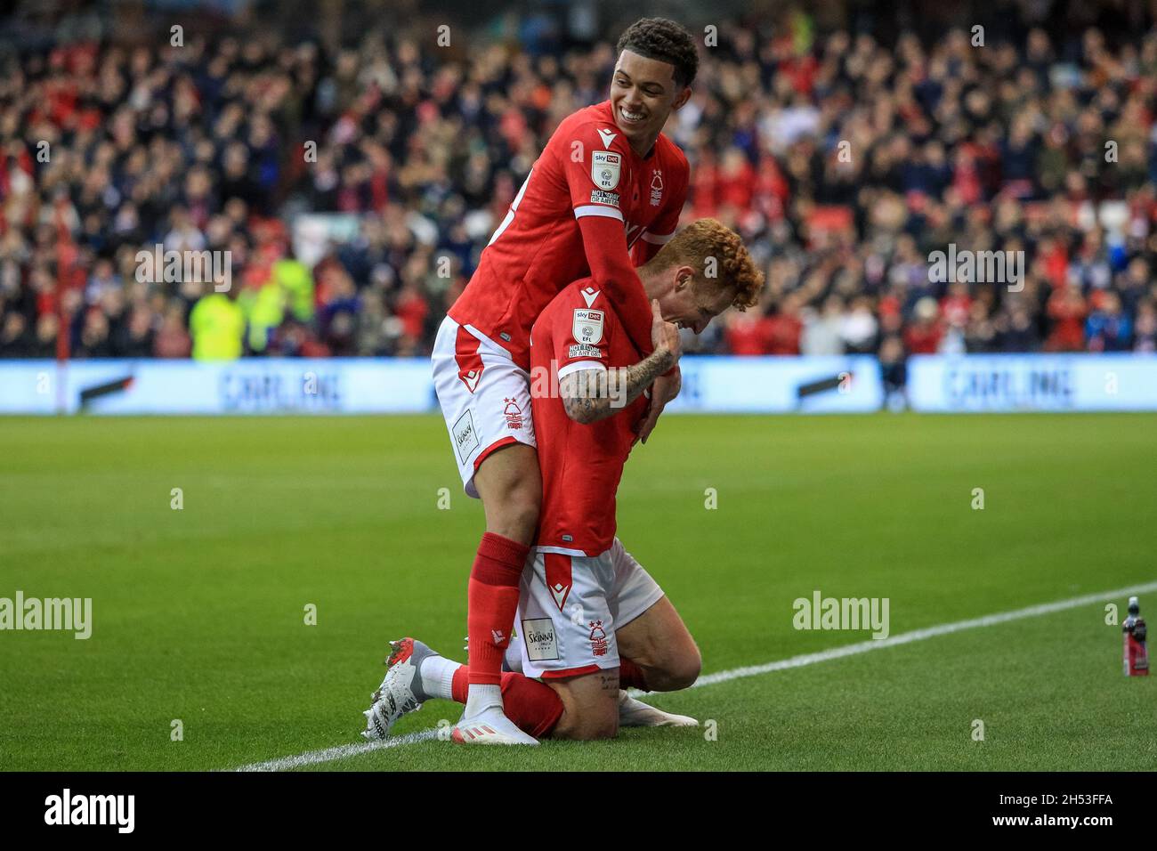 Jack Colback #8 of Nottingham Forest celebrates his goal and makes the ...