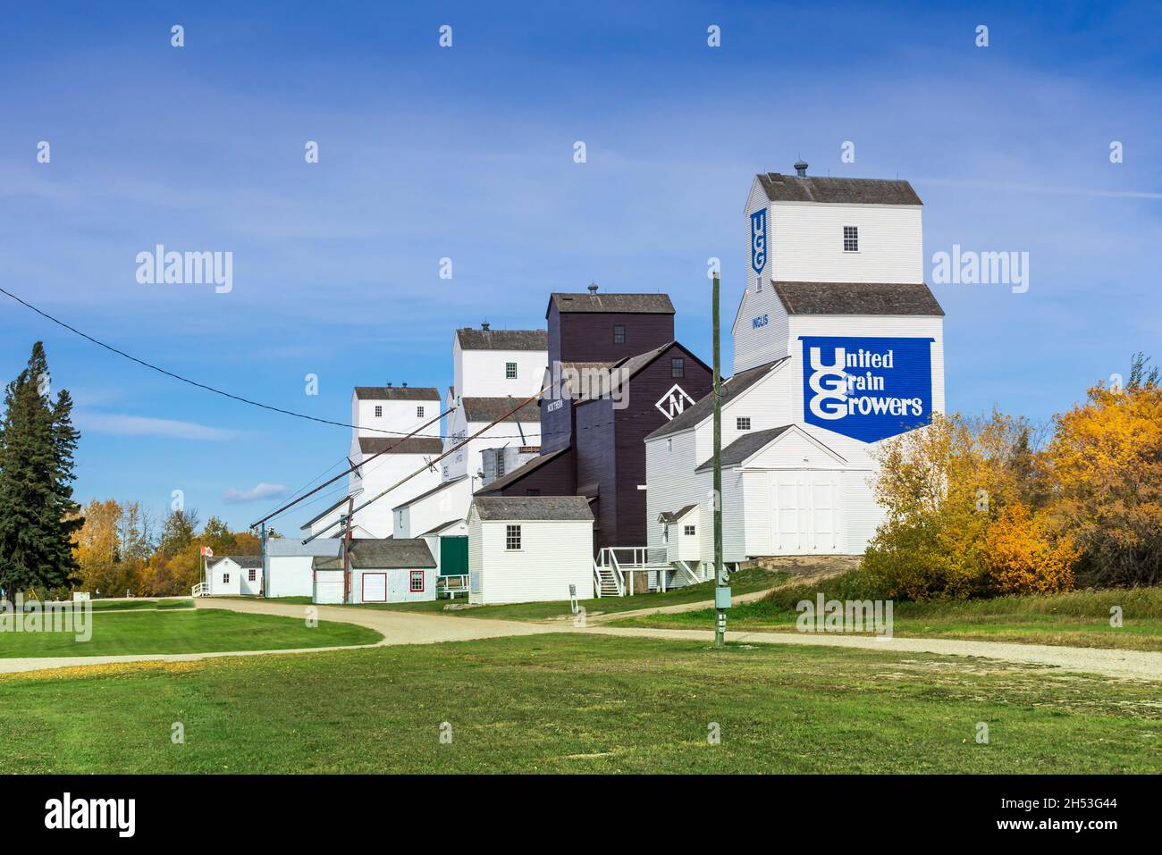 The restored historic grain elevators at Inglis, Manitoba, Canada Stock ...