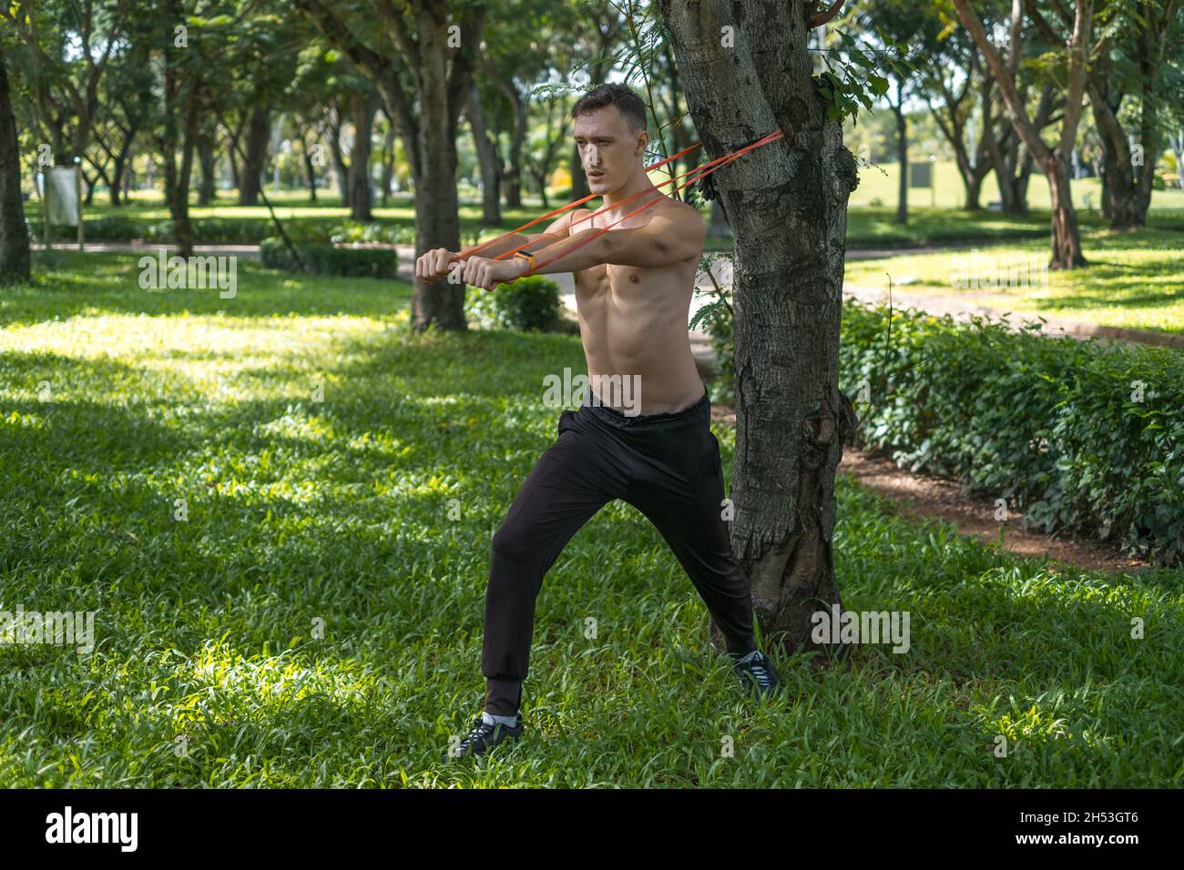 Sports exercises outdoors young fit hi-res stock photography and images ...