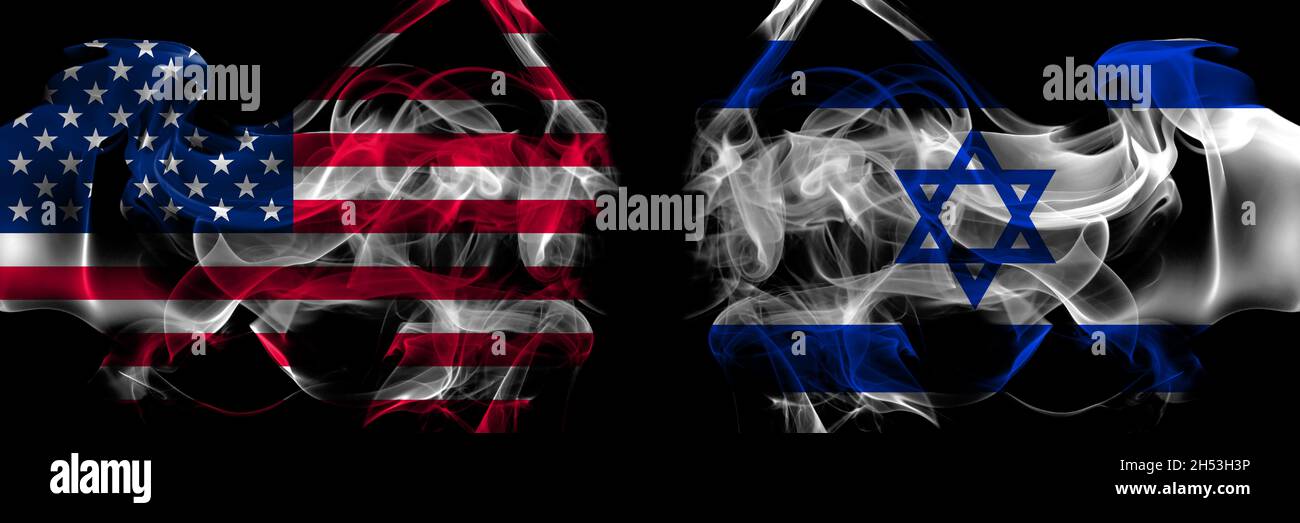 United States of America vs Israel, Israeli smoke flags placed side by ...