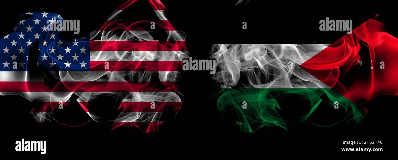 United States of America vs Jordan, Jordanian smoke flags placed side ...