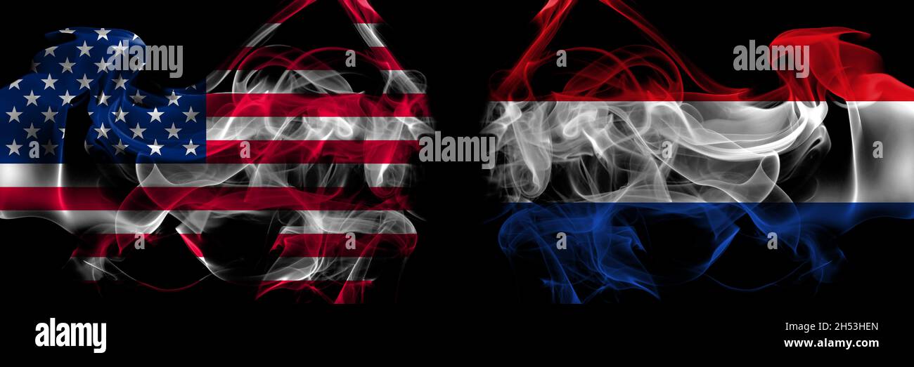 United States of America vs Netherlands, Dutch, Holland smoke flags ...
