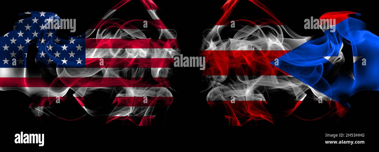 United States of America vs Puerto Rico smoke flags placed side by side ...