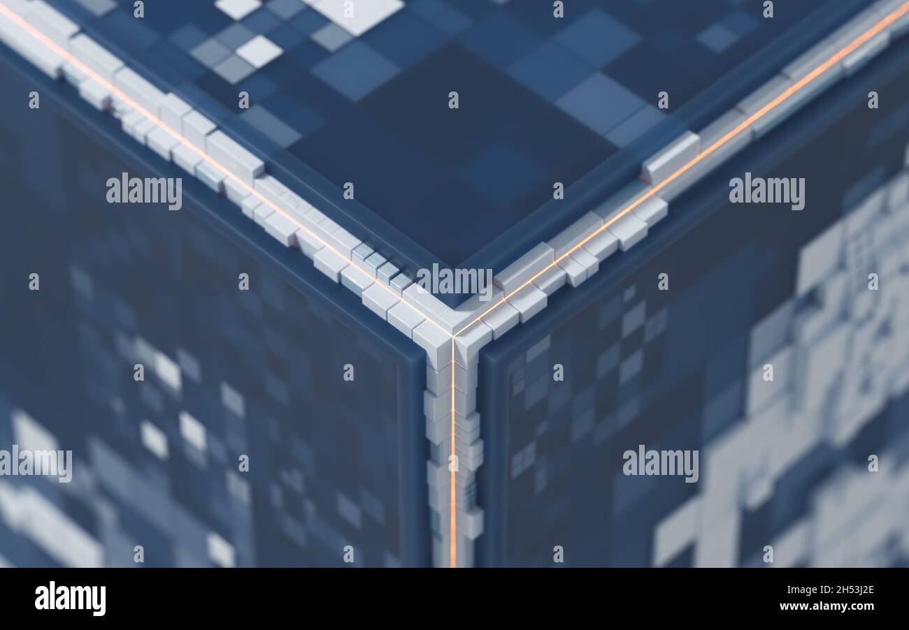 Cubes and materials, circuits structure, 3d rendering. Computer digital ...