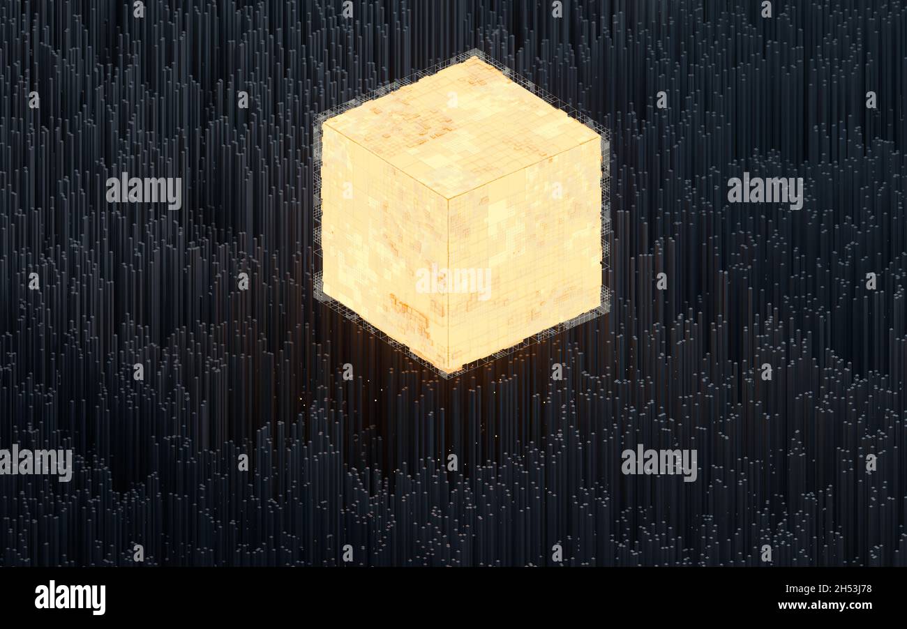 Cubes and materials, circuits and Lines, 3d rendering. Computer digital ...