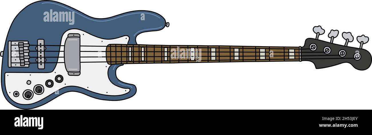 The vectorized hand drawing of a blue electric bass guitar Stock Vector ...
